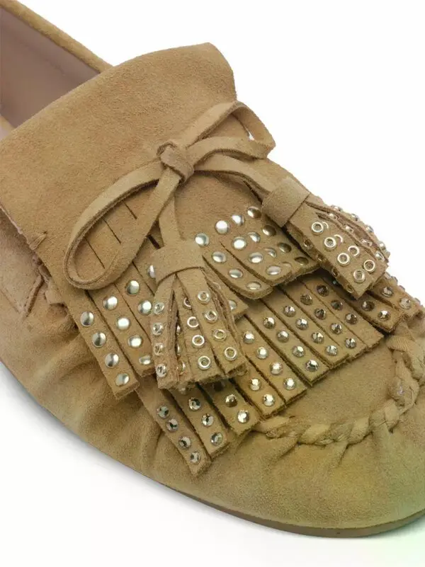 STUART WEITZMAN Barry Stud-embellished Fringe Loafers