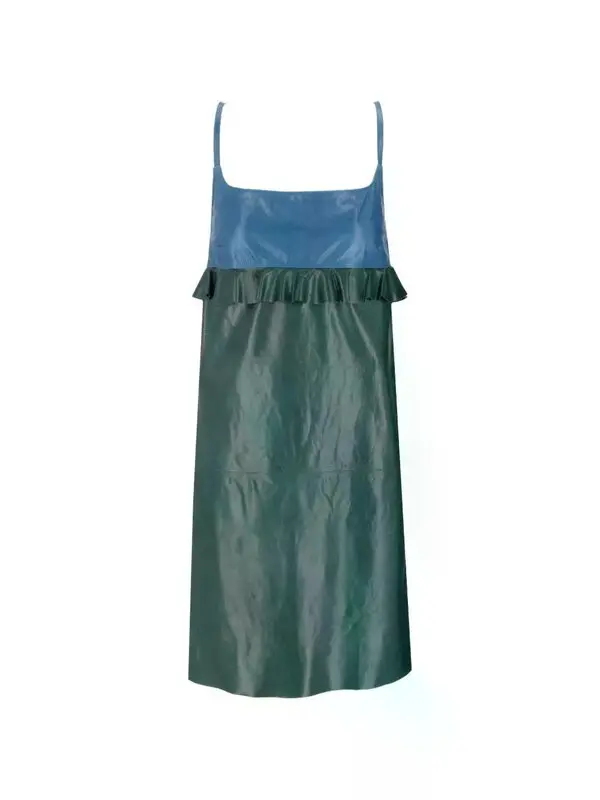 LA ROSE Ruffled Leather Midi Dress - Green