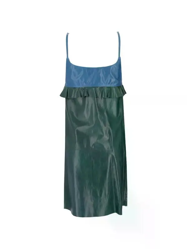 LA ROSE Ruffled Leather Midi Dress - Green