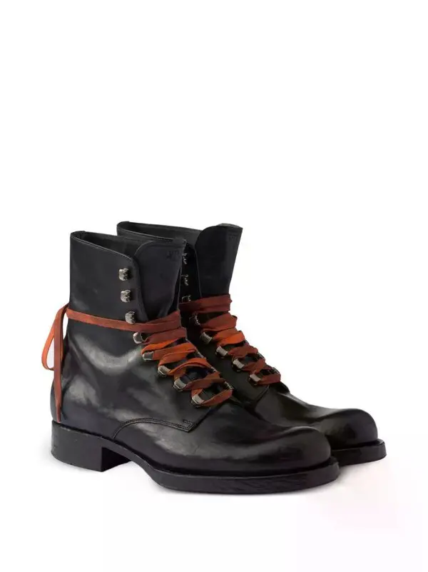Prada Leather Laced Biker Boots