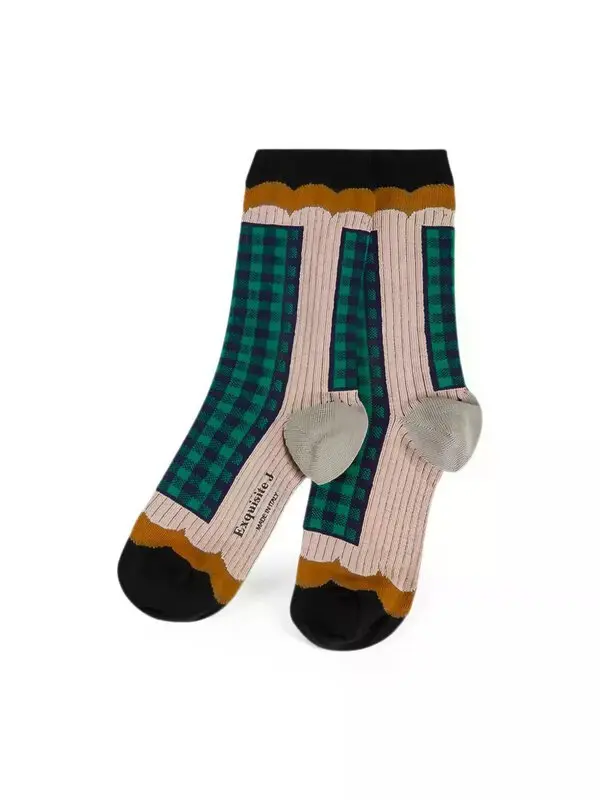 EXQUISITE J Check-pattern Ribbed Socks