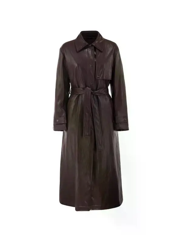 Herno Belted Leather-effect Trench Coat - Brown