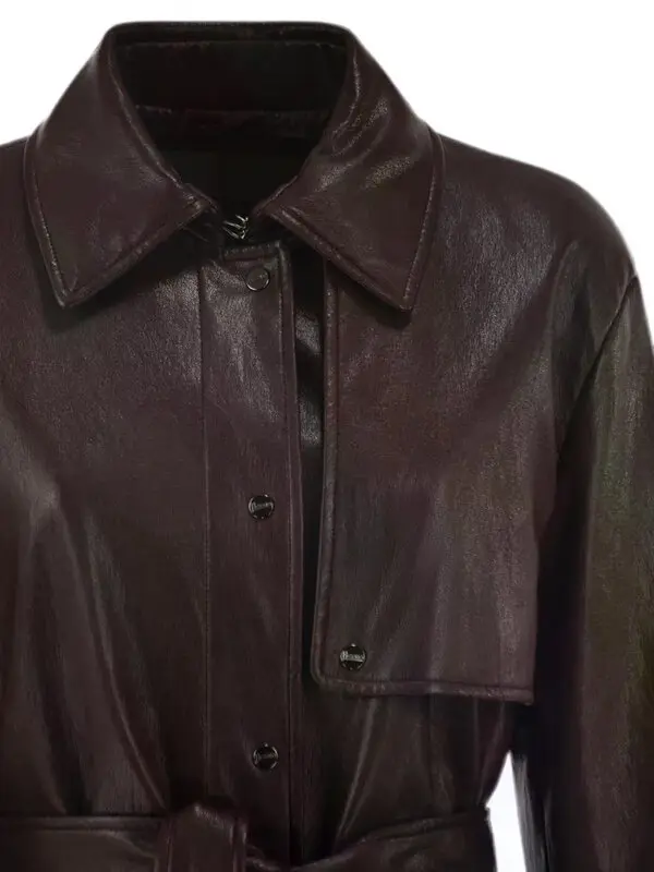 Herno Belted Leather-effect Trench Coat - Brown