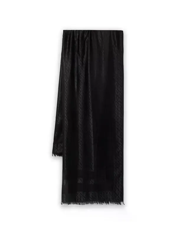 Armani Exchange Monogram Frayed-edge Scarf - Black