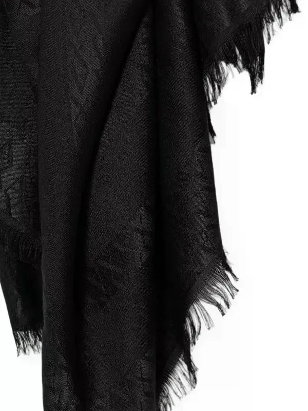 Armani Exchange Monogram Frayed-edge Scarf - Black