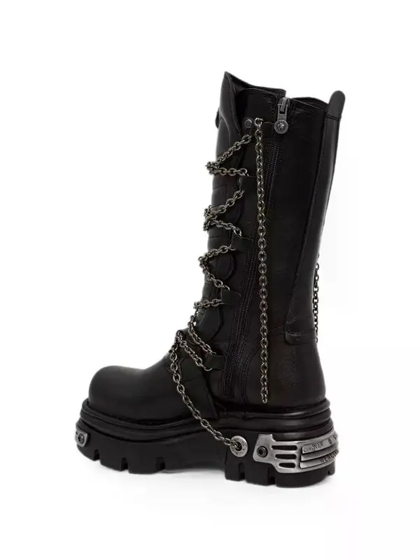 NEW ROCK Chain-embellished Buckle-fastening Boots