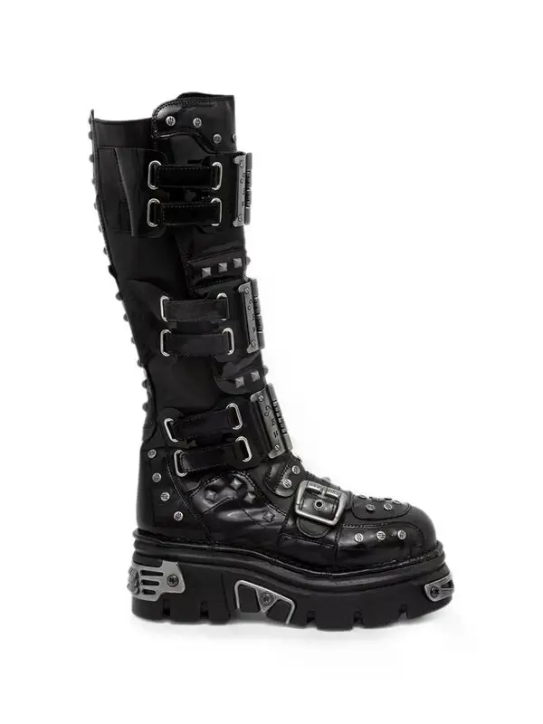 NEW ROCK Metallic Studded Buckled Boots