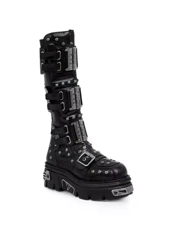 NEW ROCK Metallic Studded Buckled Boots