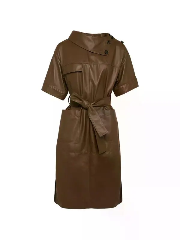 YVES SALOMON Asymmetric Belted Leather Midi Dress