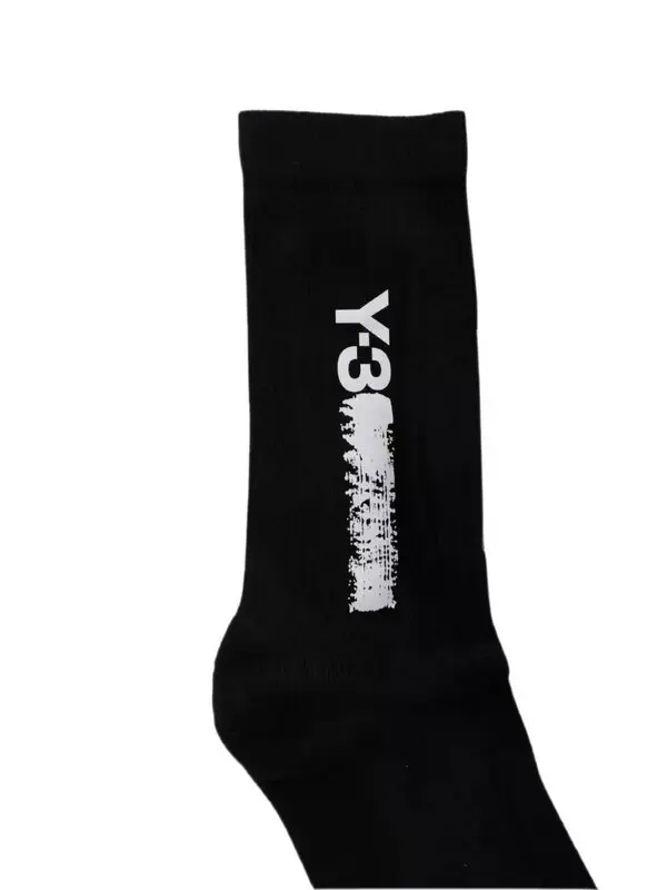 Y3 Ribbed Knit Logo Print Calf Length Socks