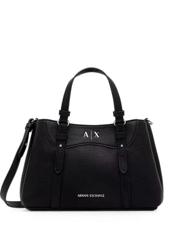 Armani Exchange Logo-plaque Pebbled Tote Bag - Black