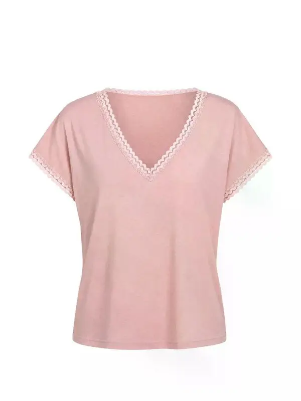 MOLLY BRACKEN Lace-trim V-neck T-shirt - Pink
