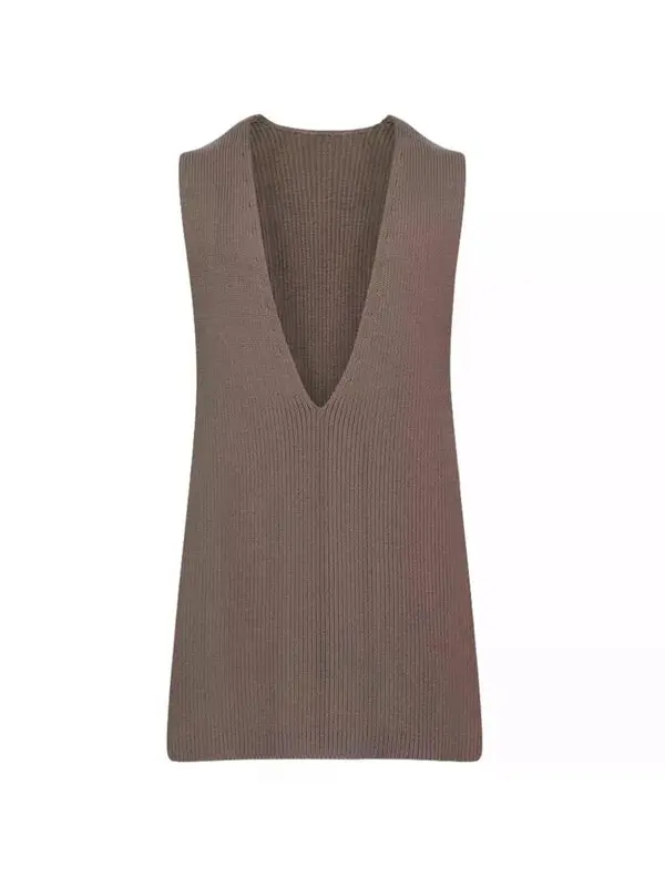 Rick Owens Ribbed V-neck Tank Top - Brown