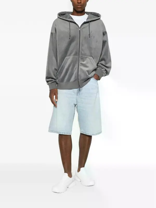 Y3 Velvet Drawstring-hood Jacket