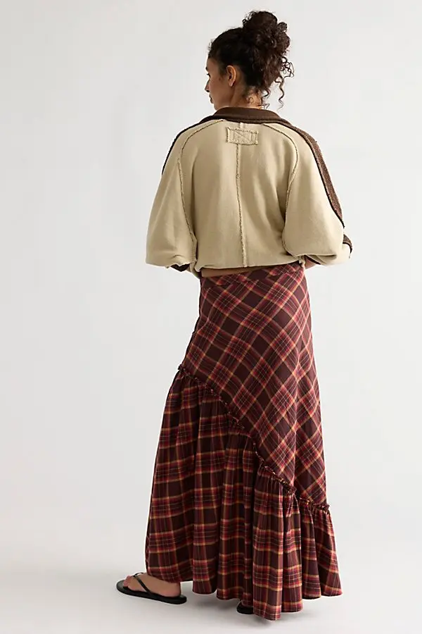 Free People Emberwood Flannel Maxi Skirt - Brown Combo