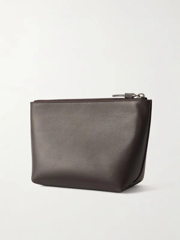 Brunello Cucinelli Bead-embellished Leather Cosmetic Case - Brown