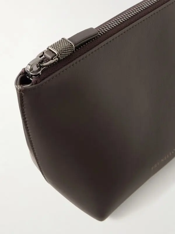 Brunello Cucinelli Bead-embellished Leather Cosmetic Case - Brown