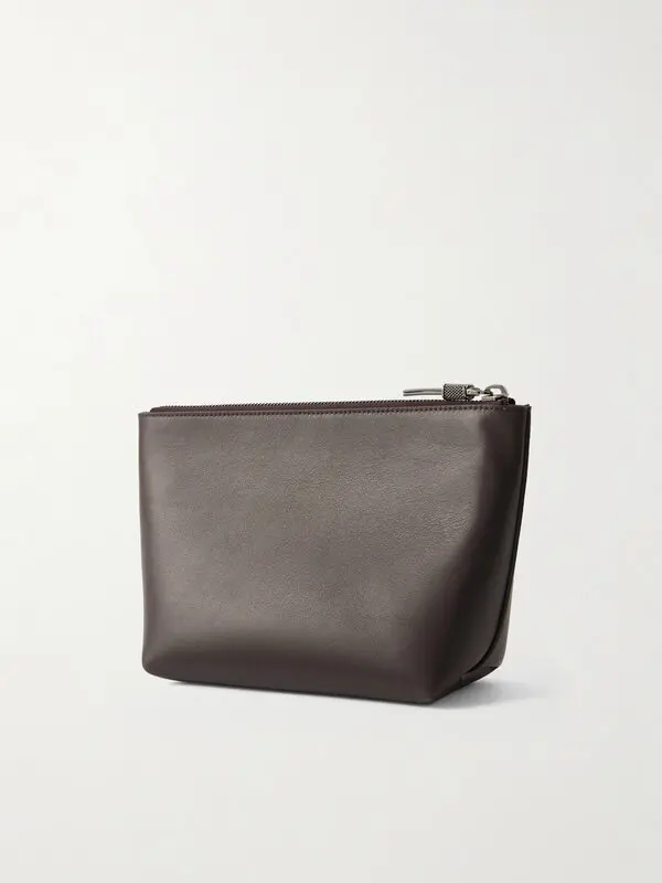 Brunello Cucinelli Bead-embellished Leather Cosmetic Case - Brown