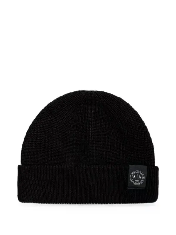 Armani Exchange Logo-patch Ribbed Beanie Hat