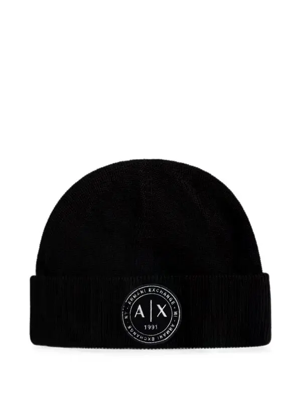 Armani Exchange Logo-patch Ribbed Beanie Hat