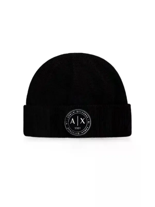 Armani Exchange Logo-patch Ribbed Beanie Hat