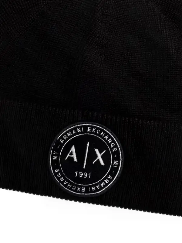 Armani Exchange Logo-patch Ribbed Beanie Hat