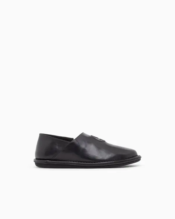 Giorgio Armani Slipper In Leather With A Rubber Sole - Black