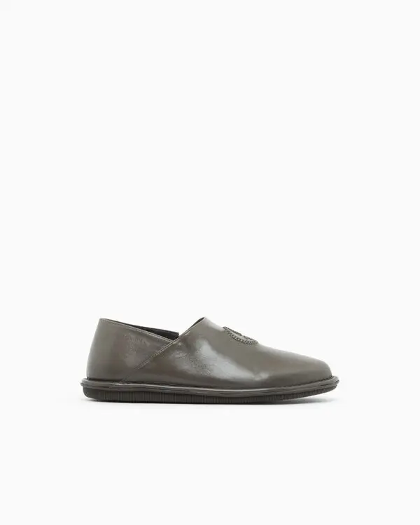 Giorgio Armani Slipper In Leather With A Rubber Sole - Brown