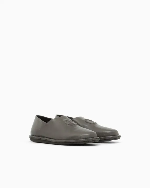 Giorgio Armani Slipper In Leather With A Rubber Sole - Brown