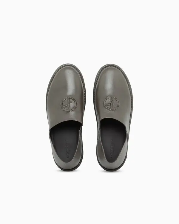 Giorgio Armani Slipper In Leather With A Rubber Sole - Brown