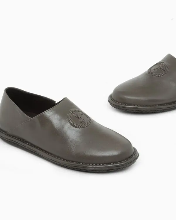 Giorgio Armani Slipper In Leather With A Rubber Sole - Brown