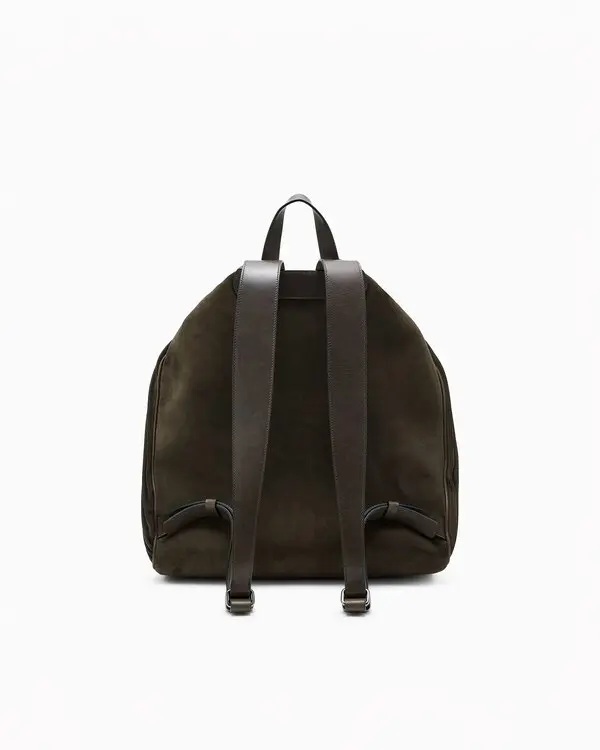 Giorgio Armani Pleated Suede Leather Backpack With Pockets And Drawstring
