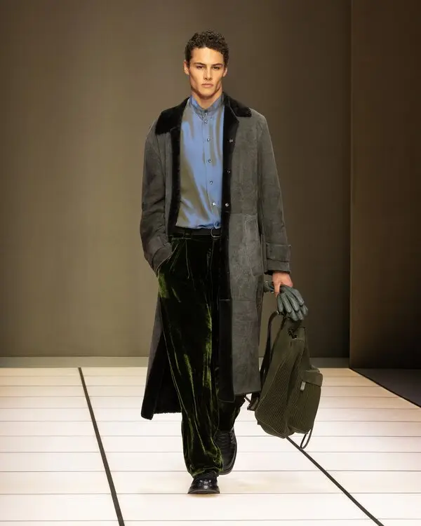 Giorgio Armani Pleated Suede Leather Backpack With Pockets And Drawstring