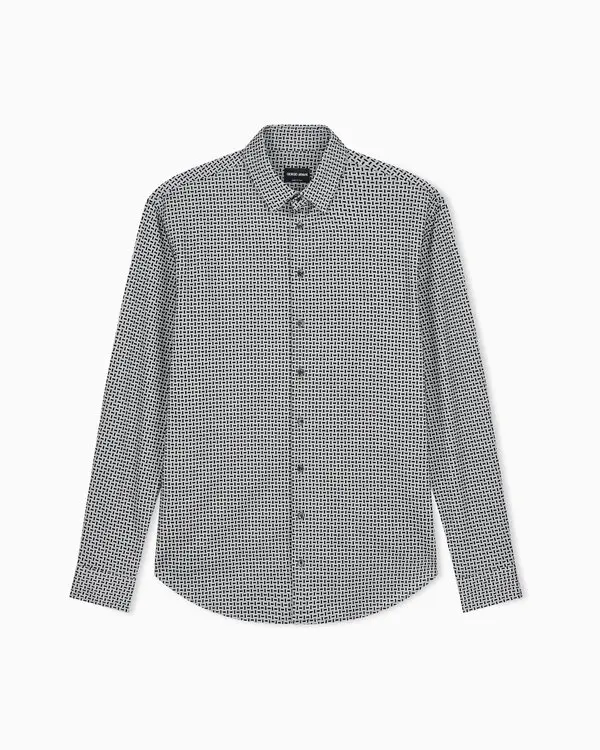 Giorgio Armani Regular Fit Cotton Jersey Shirt With Geometric Flock Print - Patterned