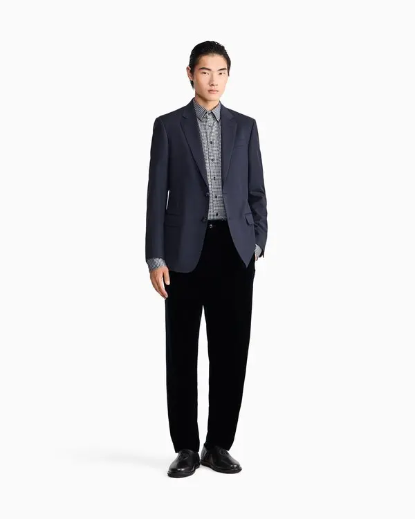 Giorgio Armani Regular Fit Cotton Jersey Shirt With Geometric Flock Print - Patterned