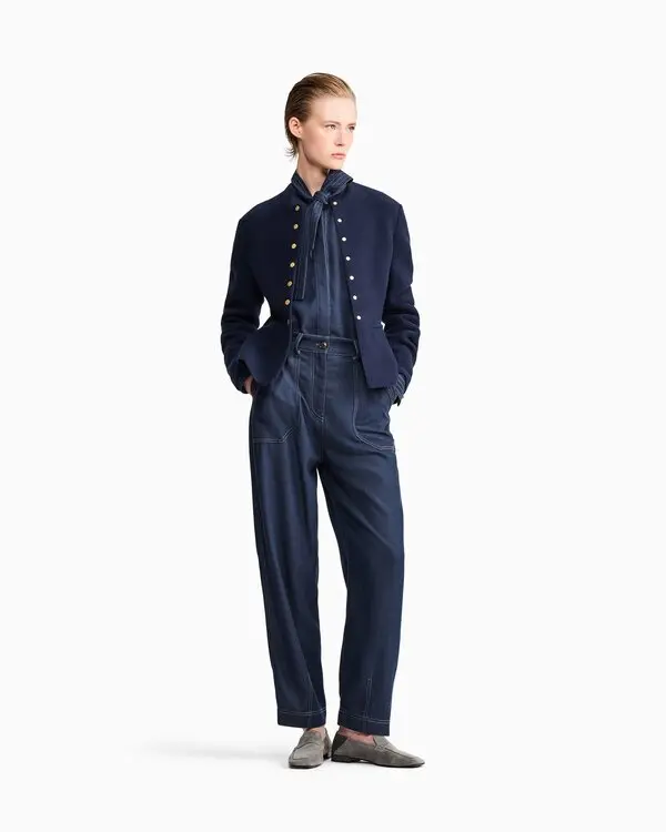 Giorgio Armani Shirt In Denim Effect Lyocell With Neck Scarf