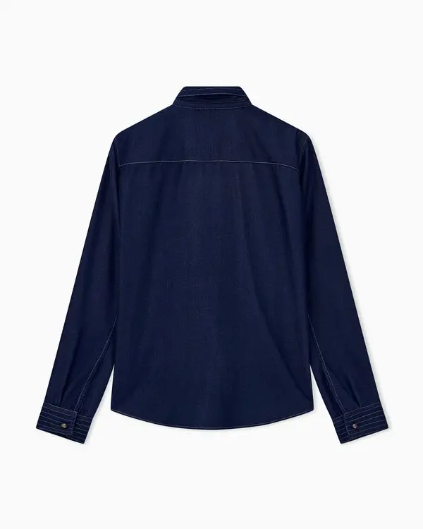 Giorgio Armani Shirt In Denim Effect Lyocell With Neck Scarf