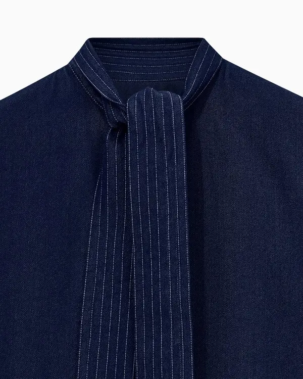 Giorgio Armani Shirt In Denim Effect Lyocell With Neck Scarf