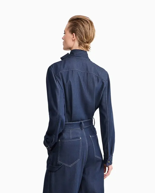 Giorgio Armani Shirt In Denim Effect Lyocell With Neck Scarf
