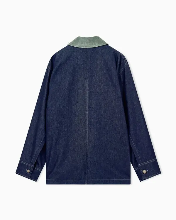 Giorgio Armani Caban Coat Oversized Fit Reactive Denim And Virgin Wool