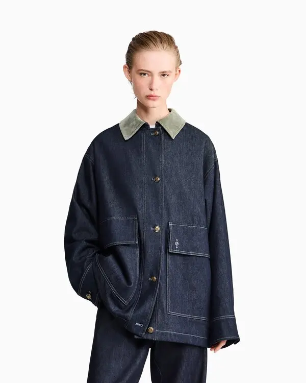 Giorgio Armani Caban Coat Oversized Fit Reactive Denim And Virgin Wool