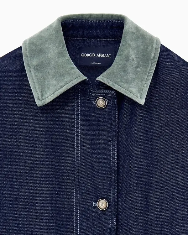Giorgio Armani Caban Coat Oversized Fit Reactive Denim And Virgin Wool