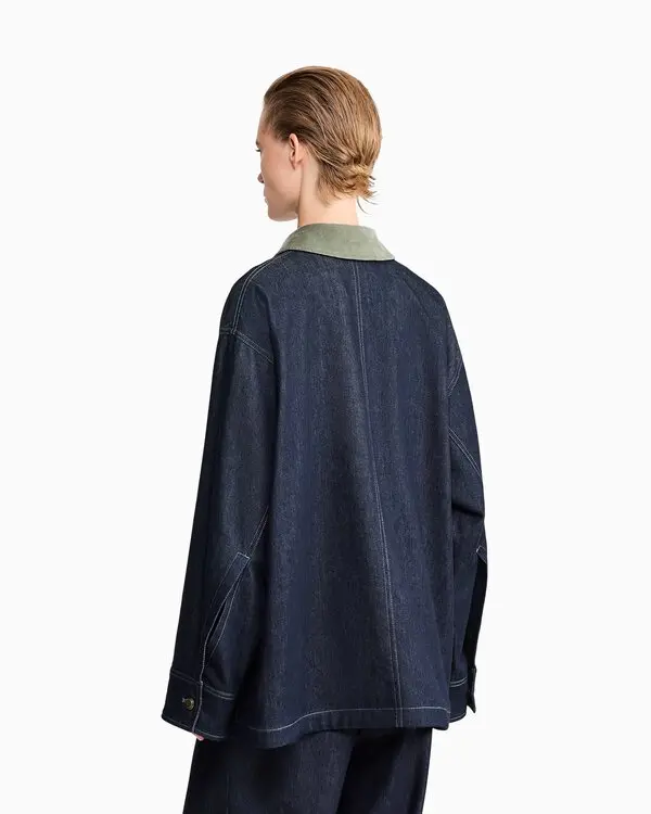 Giorgio Armani Caban Coat Oversized Fit Reactive Denim And Virgin Wool