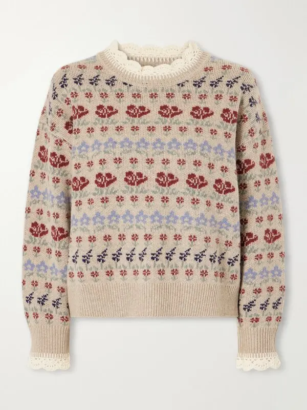 Sea Preston Floral Intarsia Wool-blend Sweater With Crochet Trim - Multi