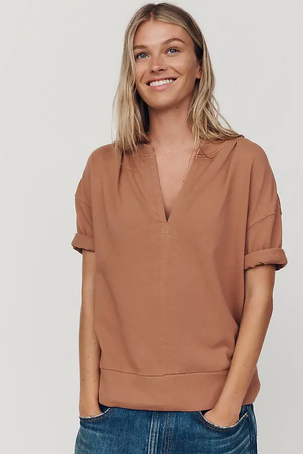 Wilt 100% Cotton V-neck Top - Tan