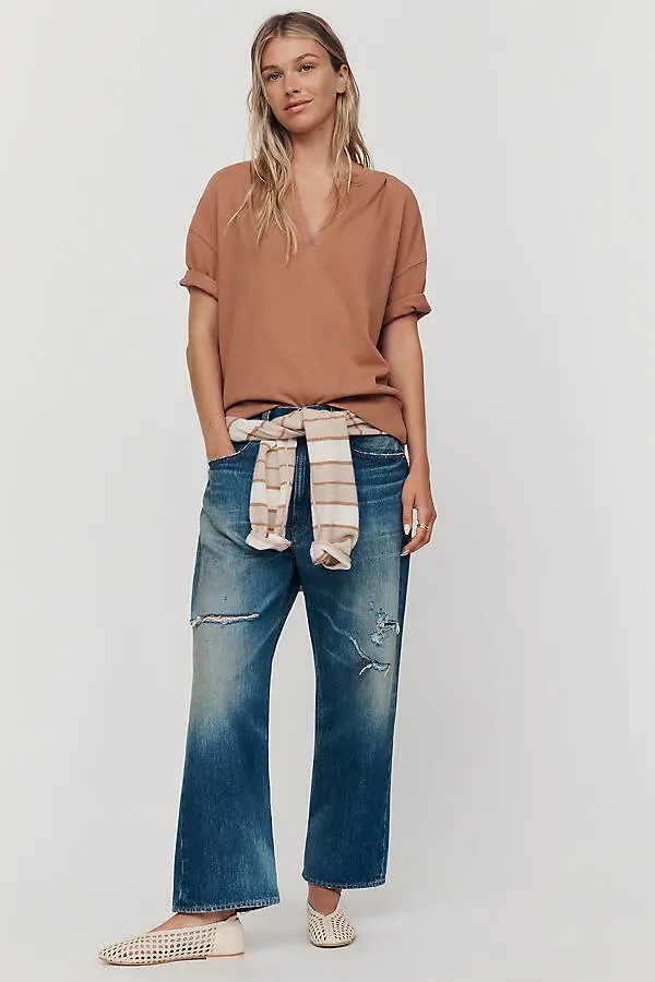 Wilt 100% Cotton V-neck Top - Tan