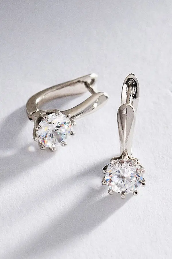 Anthropologie Solitaire Crystal Drop Earrgs - Silver