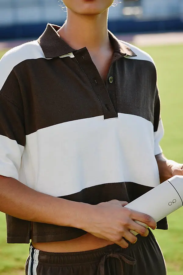 Z Supply 100% Cotton Cropped Rugby Stripe Polo Shirt