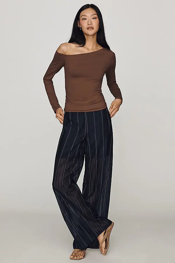 Maeve Off-shoulder Long-sleeve Top - Brown