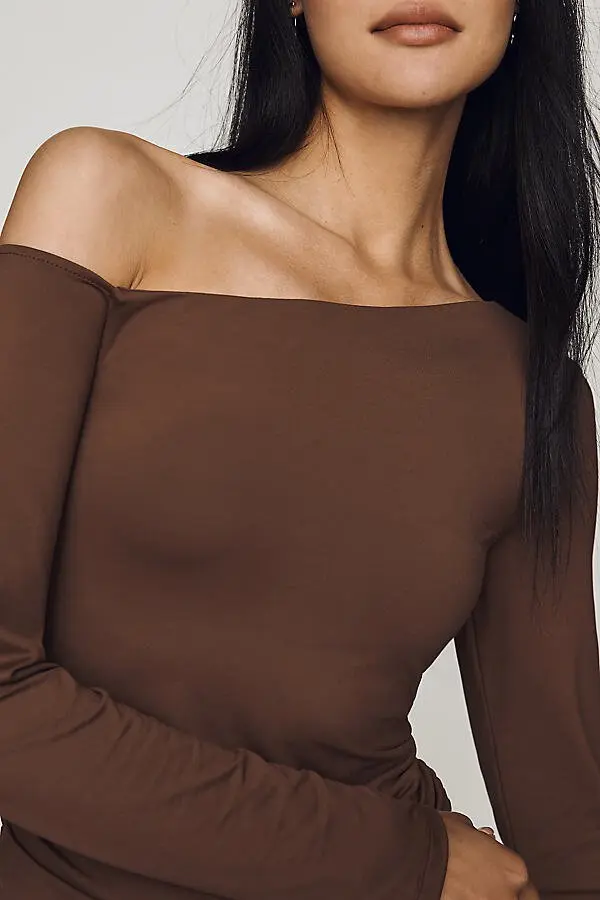 Maeve Off-shoulder Long-sleeve Top - Brown